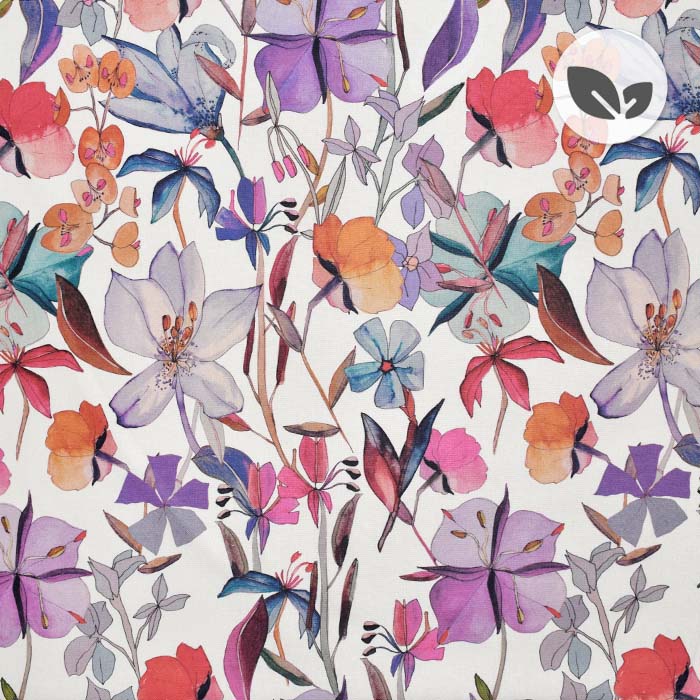 Deko, tisk, organski, digital, cvetlični, 26991-01, vijola | Svet metraže